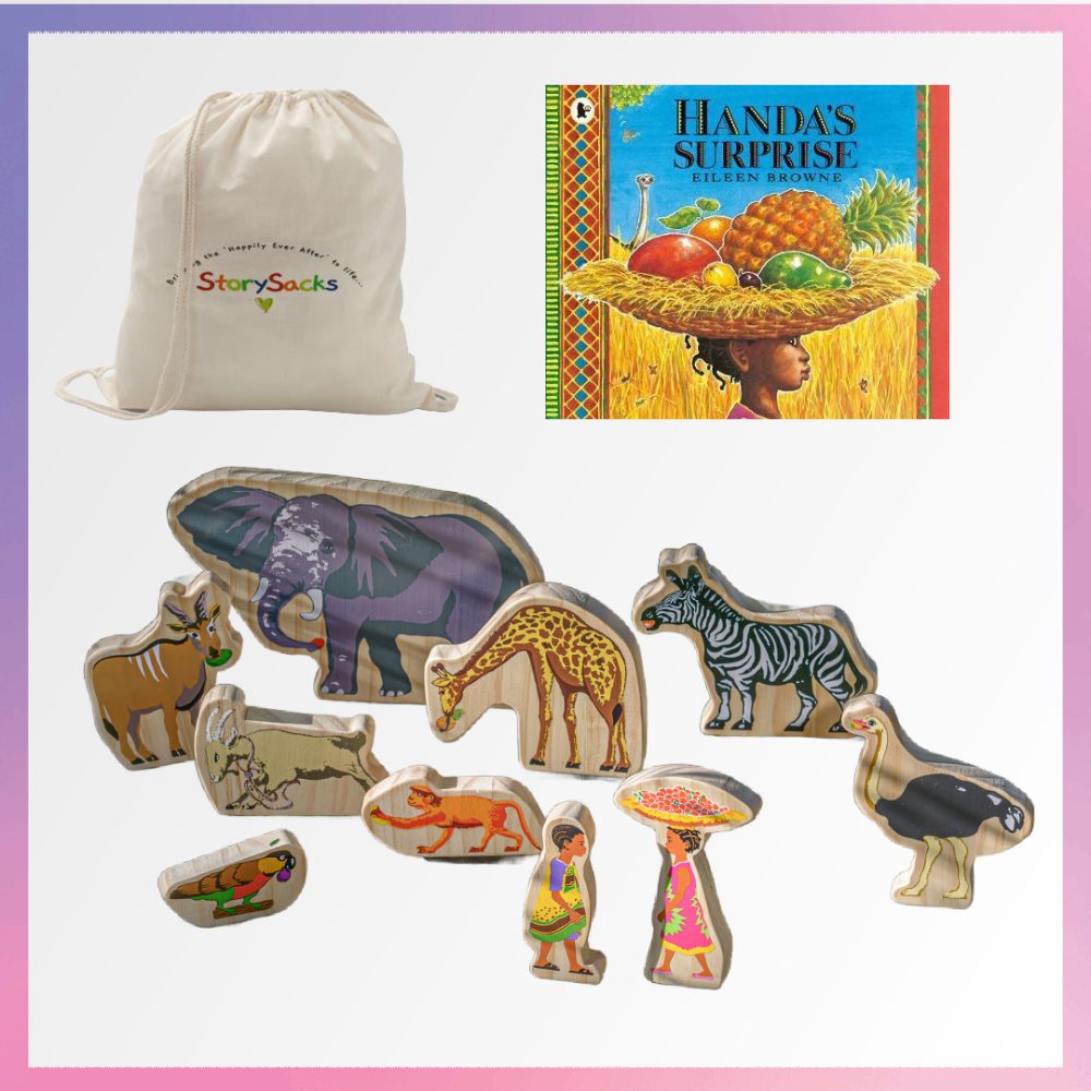Handa's Surprise StorySack (Wooden Characters) - StorySacks Ireland